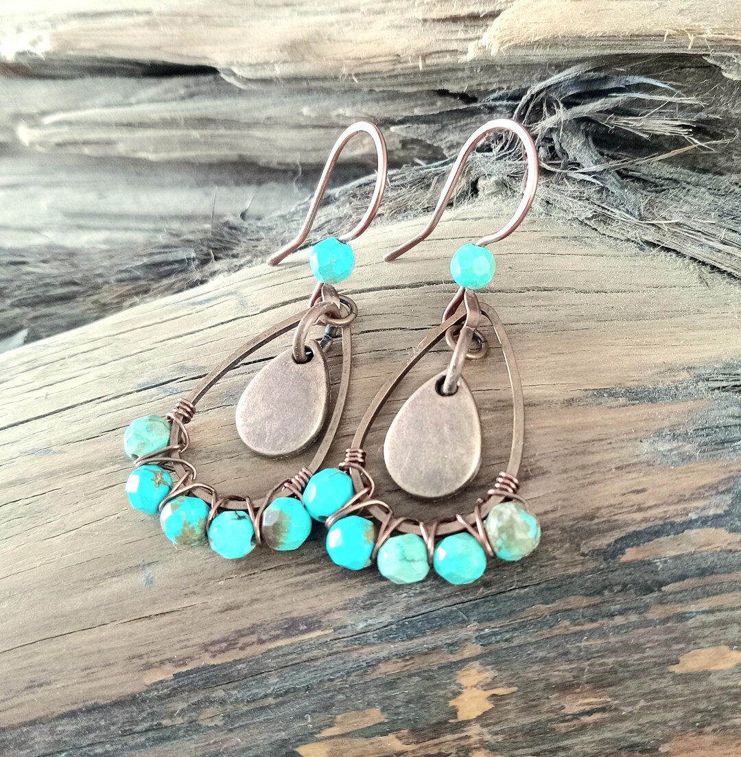 Small Turquoise Dangle Teardrop Earrings, Natural Stone Earrings ...