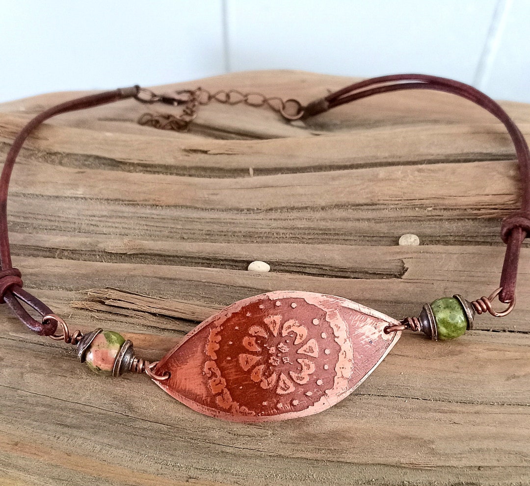 Rustic Boho Choker, Etched Copper Hand Painted Choker, Boho Choker ...