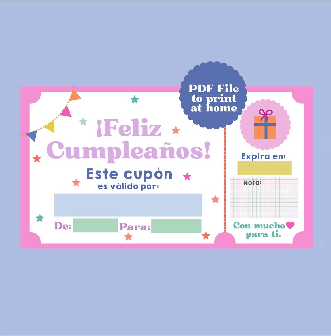 Cupón de feliz cumpleaños imprimible Plantilla de vale de regalo ...