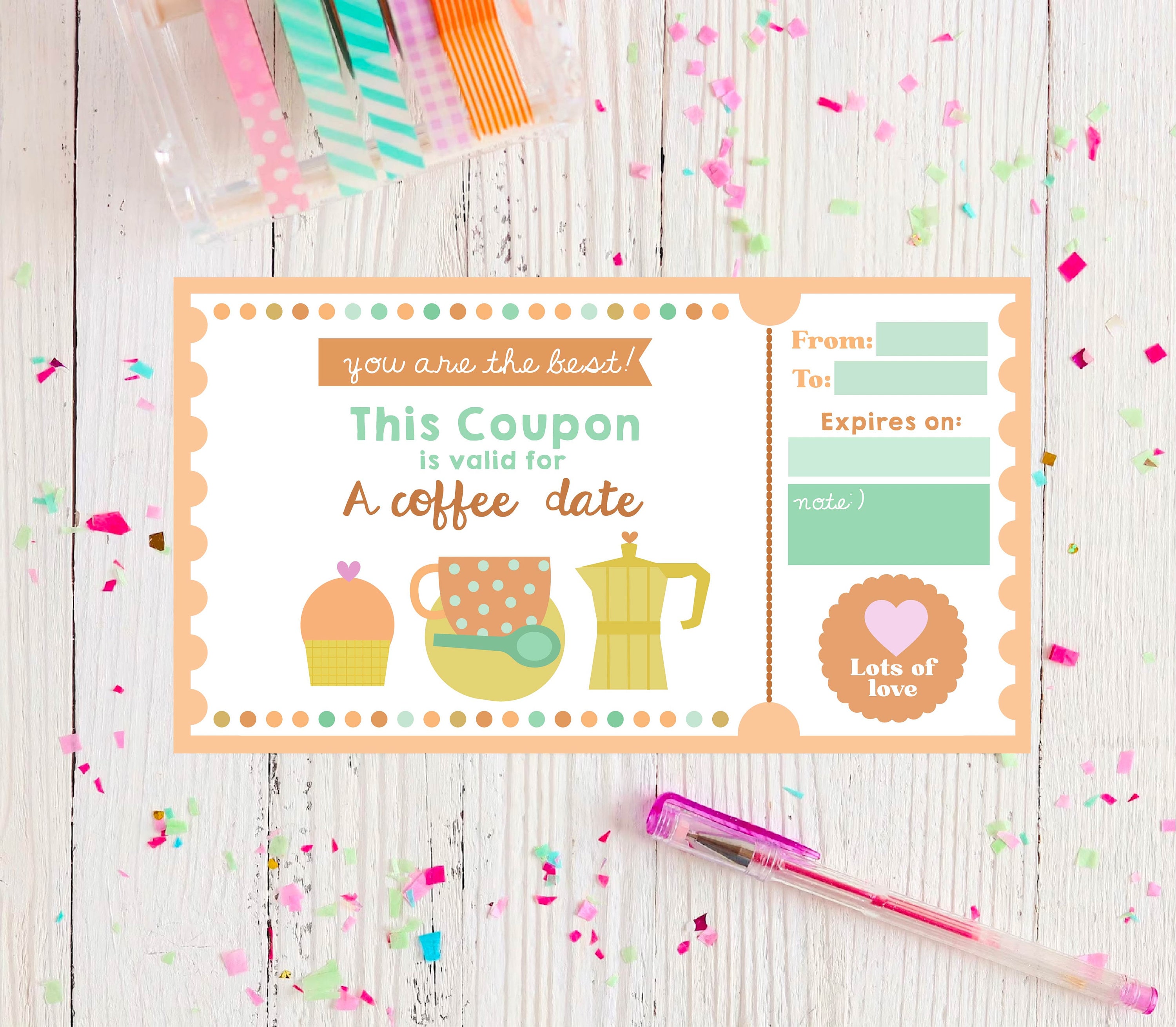 Printable Coffee Date Gift Certificate Jumbo Coffee Date - Etsy