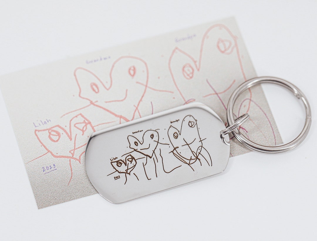 Kids Drawing Keychain - Actual Child Drawing Key Chain - Kids Art ...