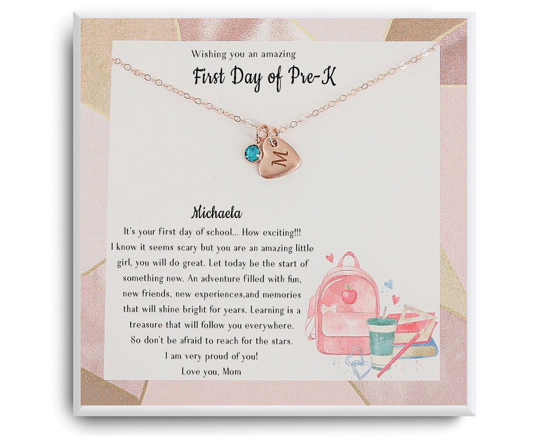 First Day of Pre K Gift Necklace - Back to School Gift for Girl - 1st ...