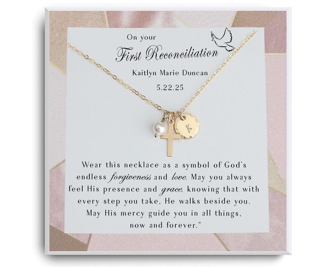 First Reconciliation Gift- Custom Cross Pearl Necklace - Christian Gift ...