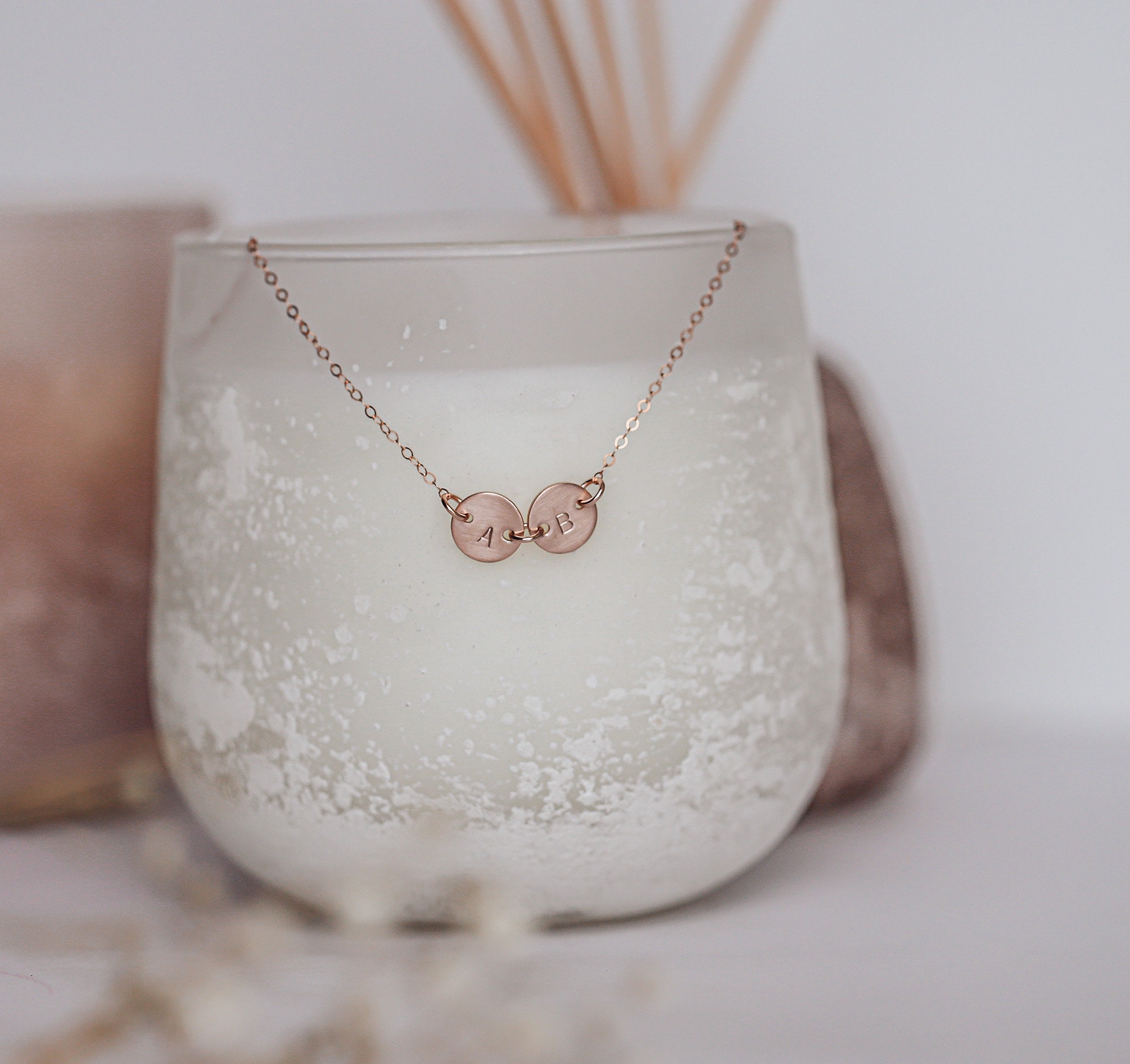 2 Initial Necklace / Personalized Disc Necklace / Two Monogram Disc ...