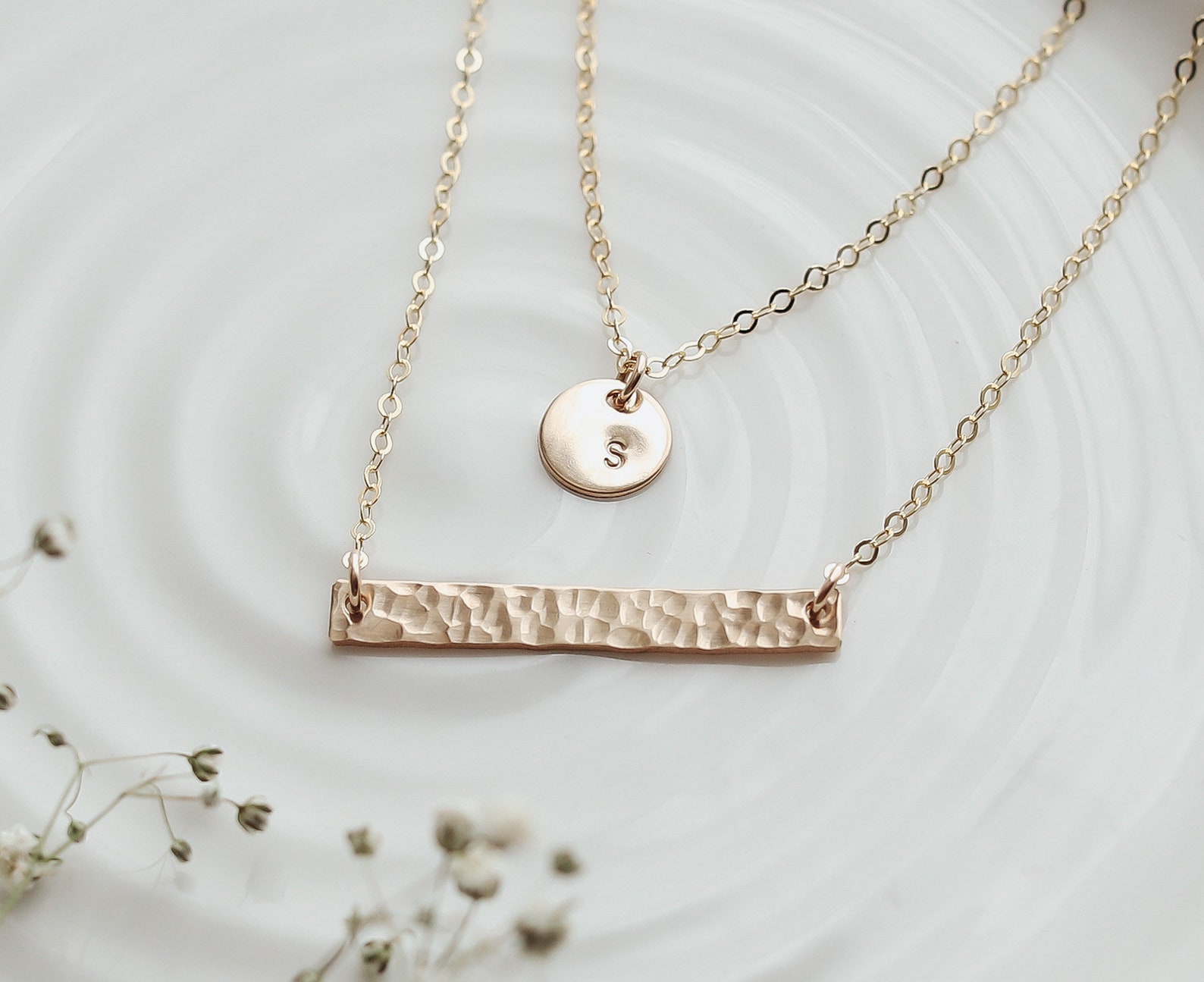Delicate Layered Necklace Set of Two - Gold Double Strand Initial ...