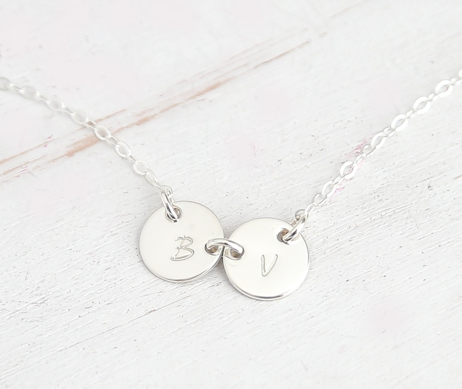 2 Initial Necklace / Personalized Disc Necklace / Two Monogram Disc ...