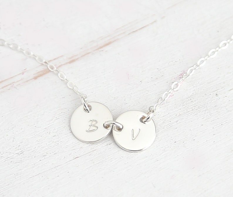 2 Initial Necklace / Personalized Disc Necklace / Two Monogram Disc ...