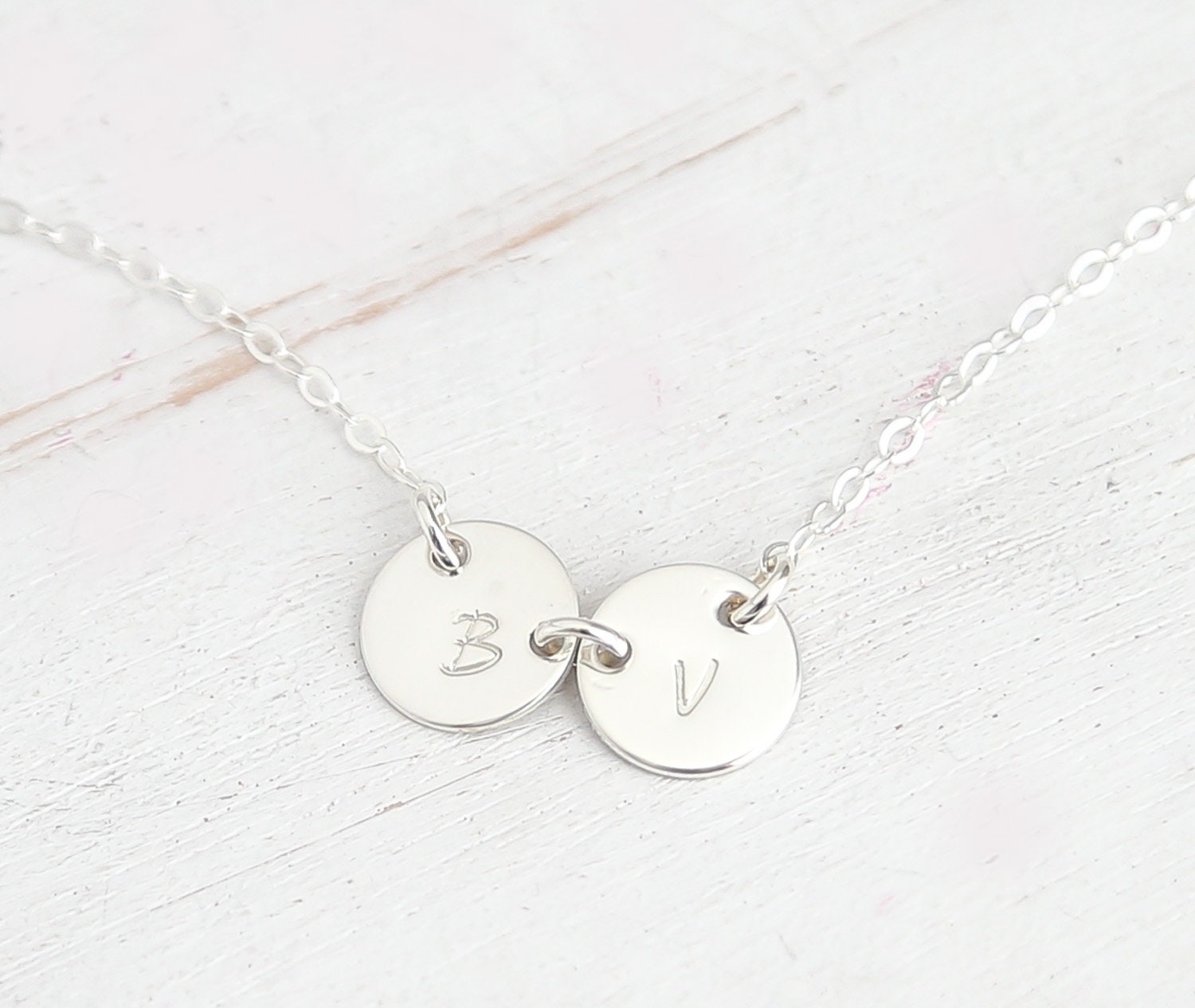 2 Initial Necklace / Personalized Disc Necklace / Two Monogram Disc ...
