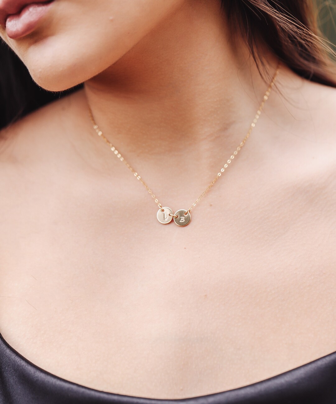 2 Initial Necklace / Personalized Disc Necklace / Two Monogram Disc ...