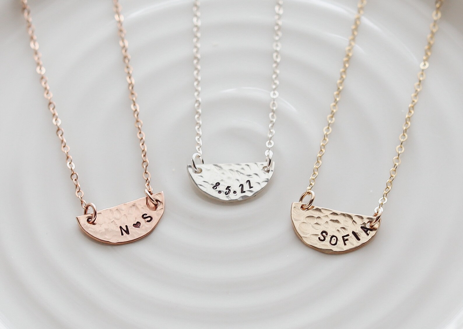 Hammered Half Circle Necklace - Half Moon Necklace - Gift for Mom, Gift ...