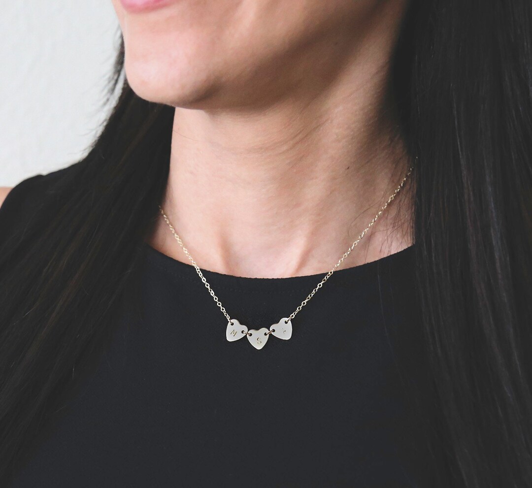 Three Heart Necklace 3 Hearts Charm Silver Gold Rose Gold - Etsy