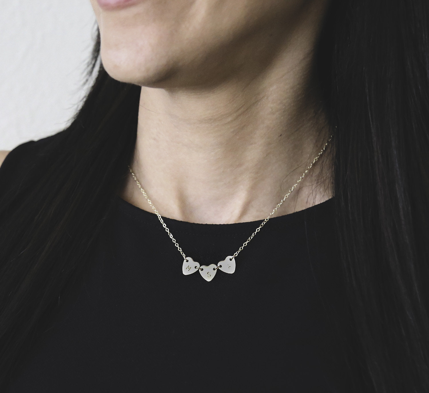Three Heart Necklace - 3 Hearts Charm - Silver Gold Rose Necklace ...