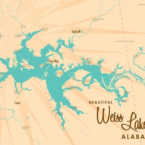 Weiss Lake Alabama | Lake House Décor | Cabin Art | Custom Map Gifts ...
