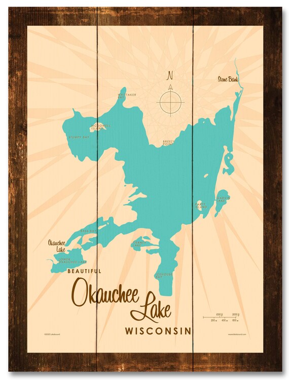 Okauchee Lake Wisconsin Rustic Wood Sign Map Art | Etsy