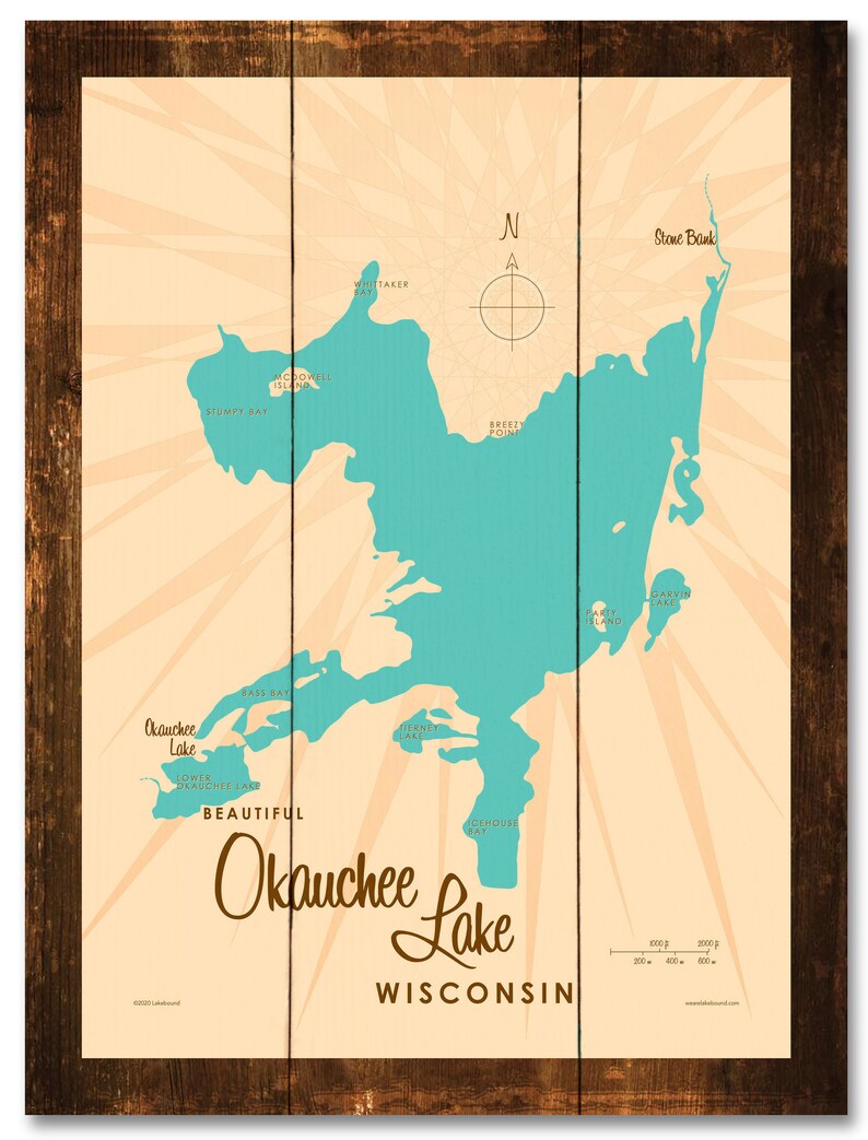 Okauchee Lake Wisconsin, Rustic Wood Sign Map Art - Etsy