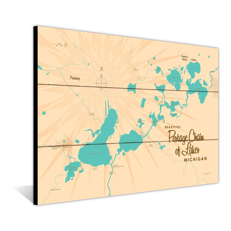 Portage Chain of Lakes Michigan Lake House Décor Cabin Art - Etsy