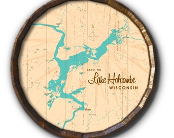Lake Wisconsin Wisconsin Rustic Barrel End Map Art | Etsy