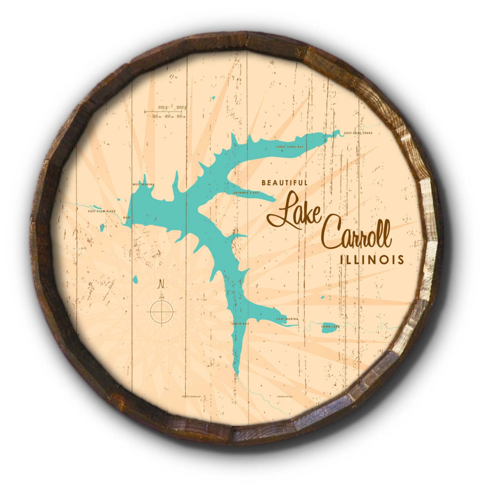 Lake Carroll Illinois Rustic Barrel End Map Art - Etsy