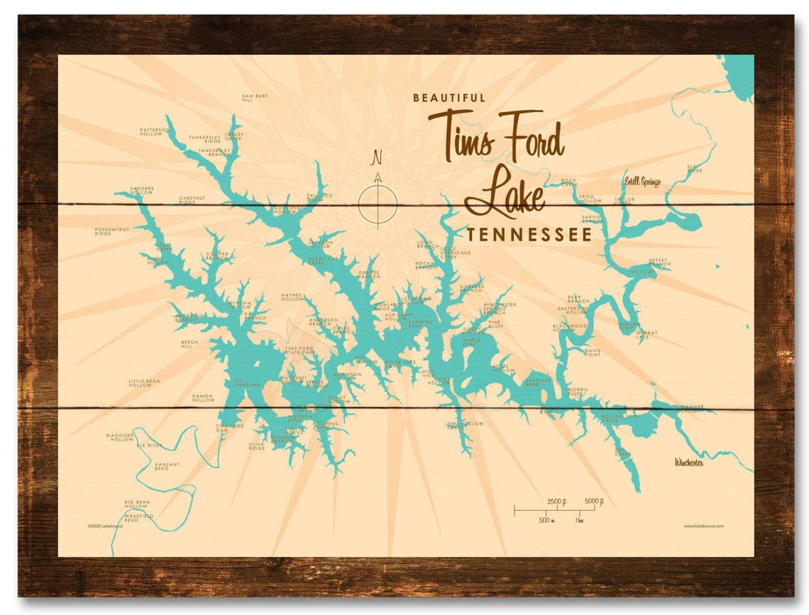 Tims Ford Lake Tennessee, Rustic Wood Sign Map Art - Etsy