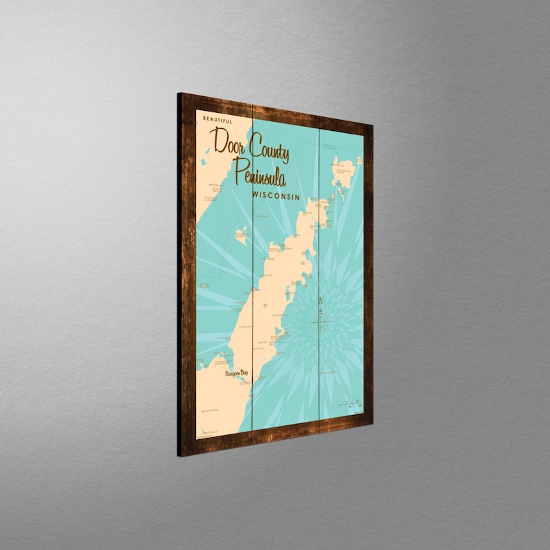 Door County Peninsula Wisconsin, Rustic Wood Sign Map Art - Etsy