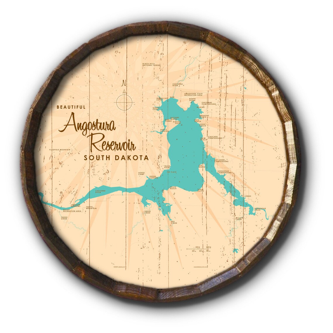Angostura Reservoir South Dakota Rustic Barrel End Map Art - Etsy