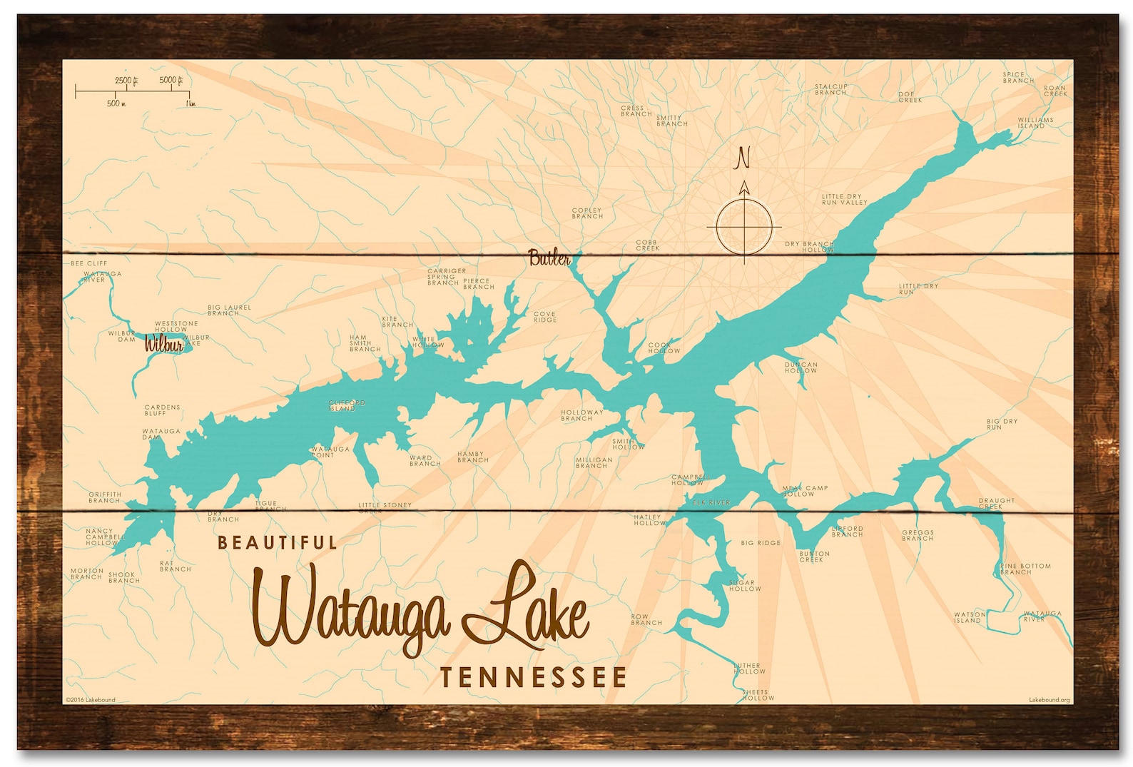 Watauga Lake Tennessee, Rustic Wood Sign Map Art - Etsy