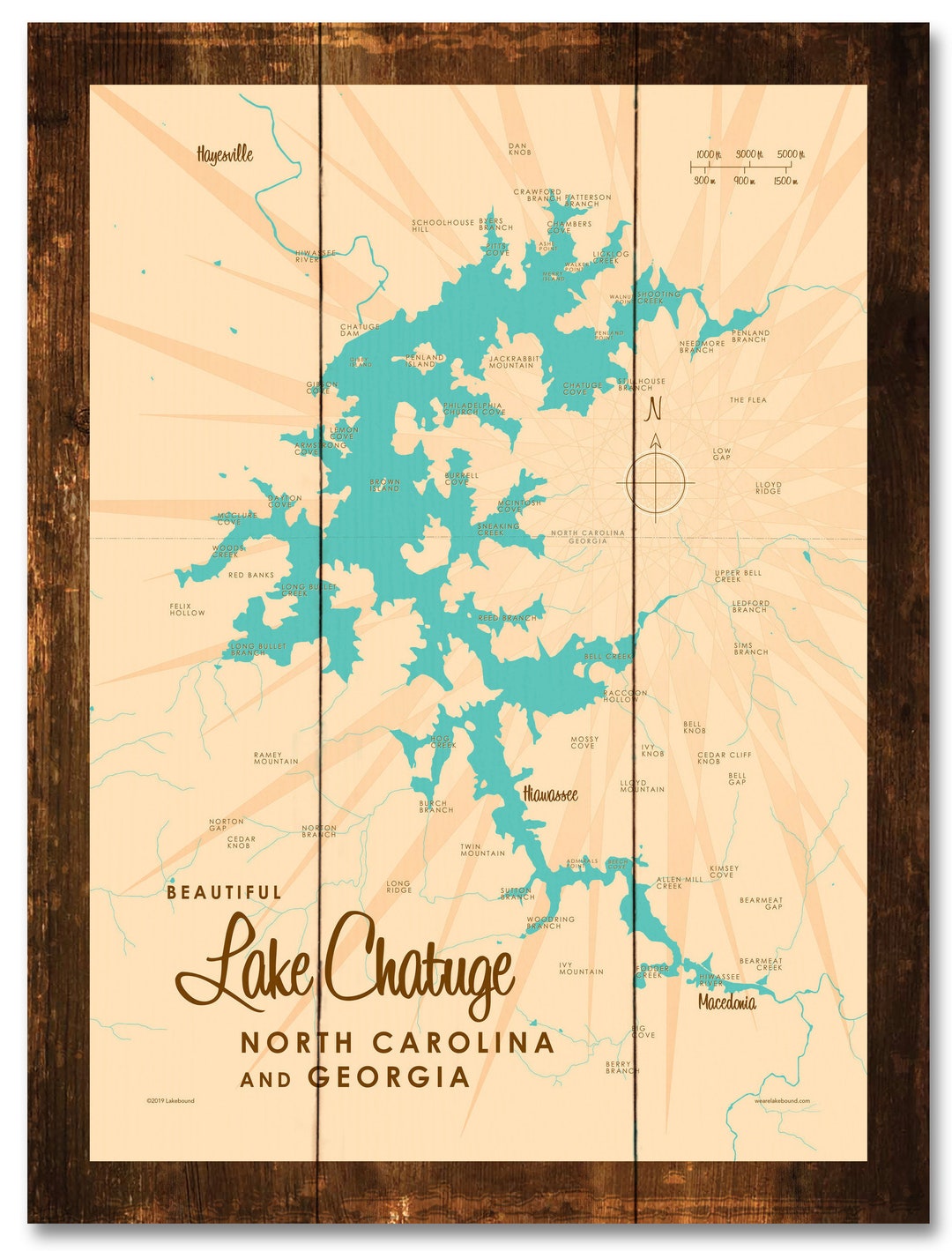 Lake Chatuge NC Georgia, Rustic Wood Sign Map Art - Etsy