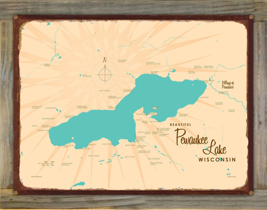 Pewaukee Lake Wisconsin | Lake House Décor | Cabin Art | Custom Map ...