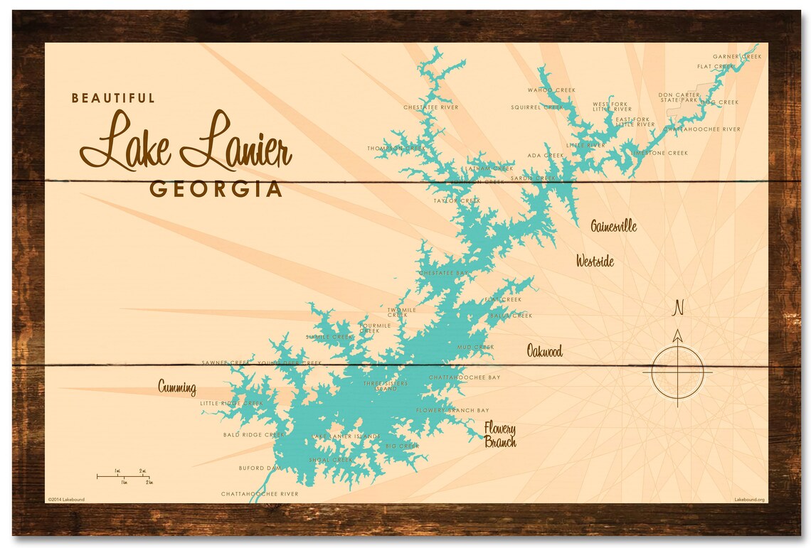 Lake Lanier Georgia Rustic Wood Sign Map Art | Etsy