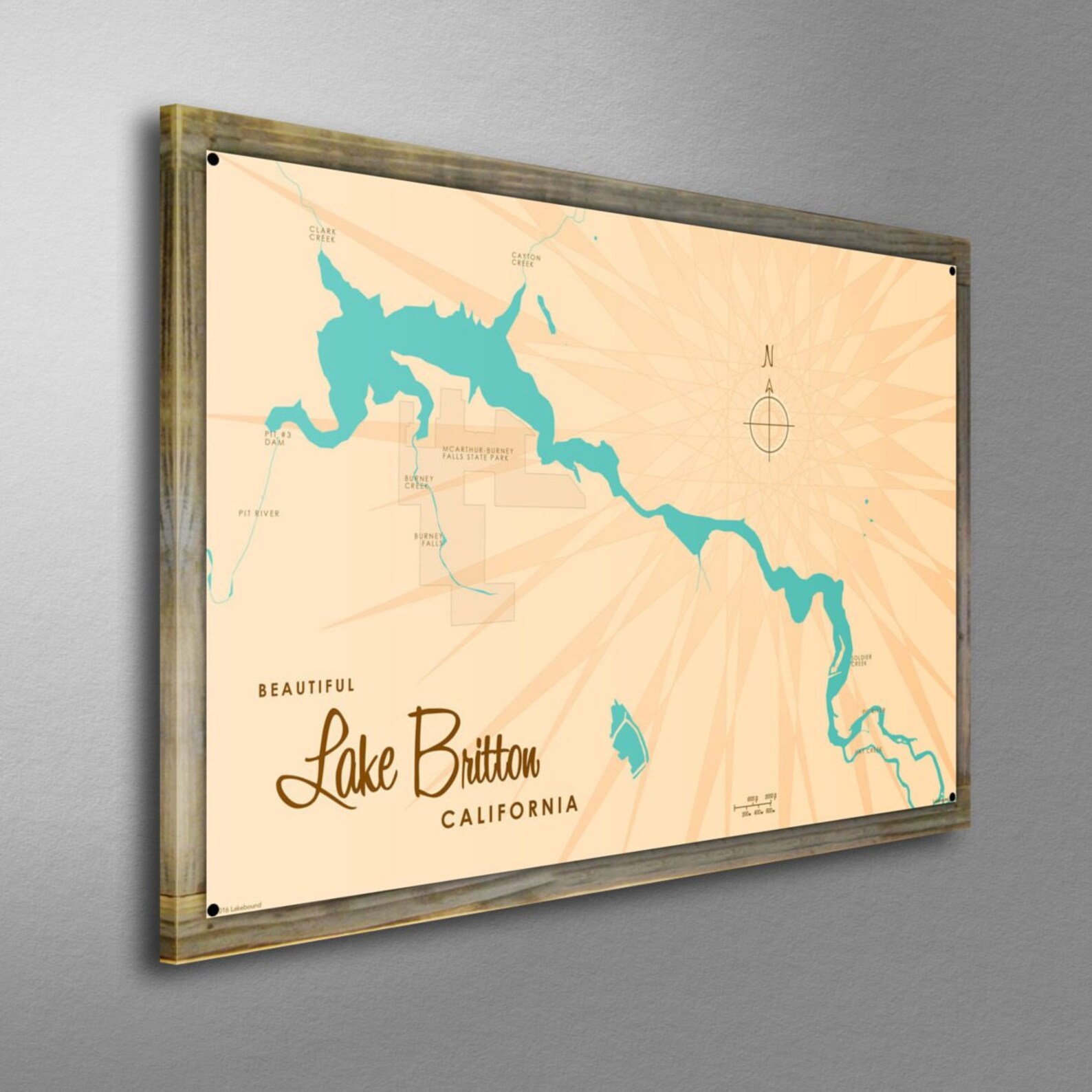 Lake Britton California | Lake House Décor | Cabin Art | Custom Map ...