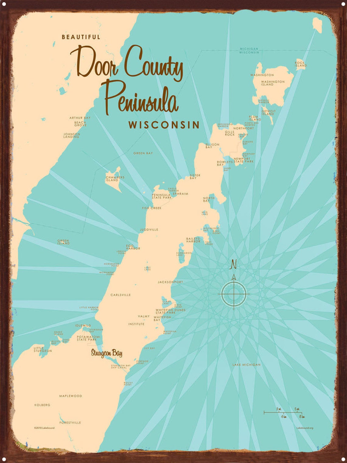 Door County Peninsula Wisconsin | Lake House Décor | Cabin Art | Custom ...