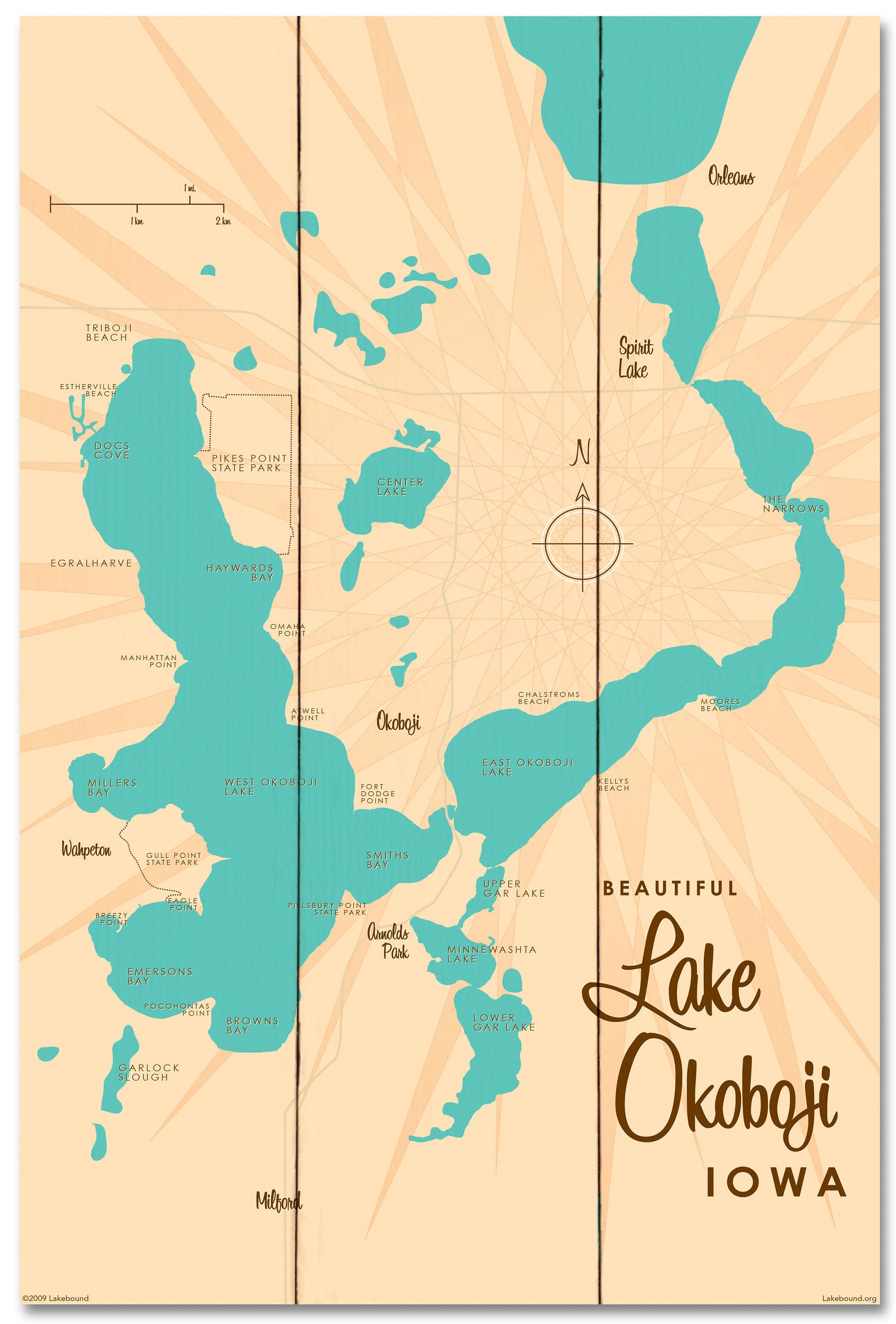 Lake Okoboji Iowa Lake House Décor Cabin Art Custom Map - Etsy