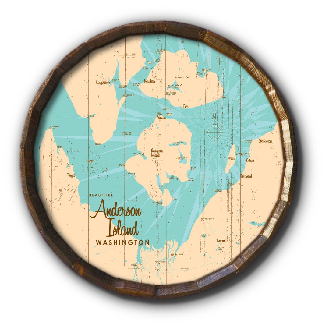 Anderson Island Washington, Rustic Barrel End Map Art - Etsy