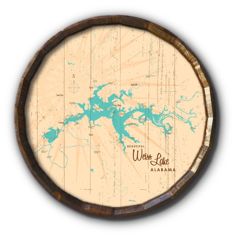 Weiss Lake Alabama, Rustic Barrel End Map Art - Etsy