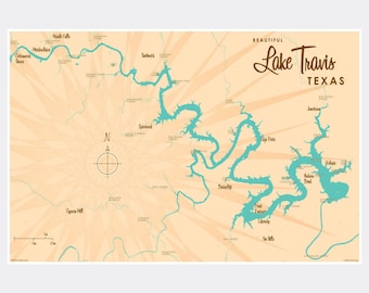 Texas Lake Map Art | Etsy