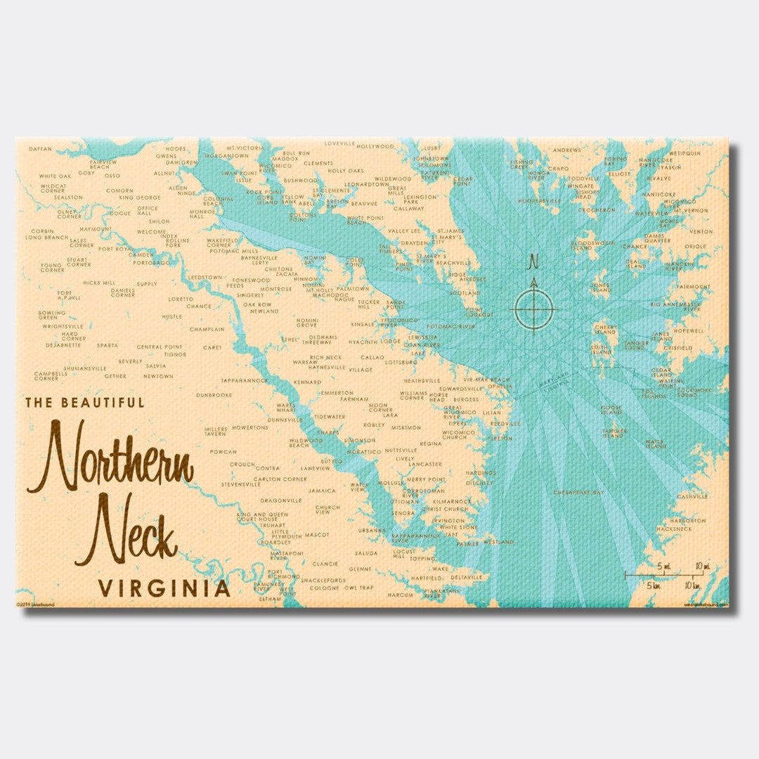 Northern Neck Virginia Lake House Décor Cabin Art Custom Map Gifts ...