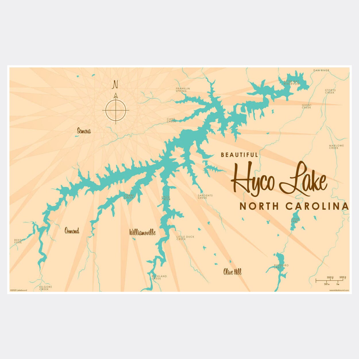 Hyco Lake North Carolina | Lake House Décor | Cabin Art | Custom Map ...