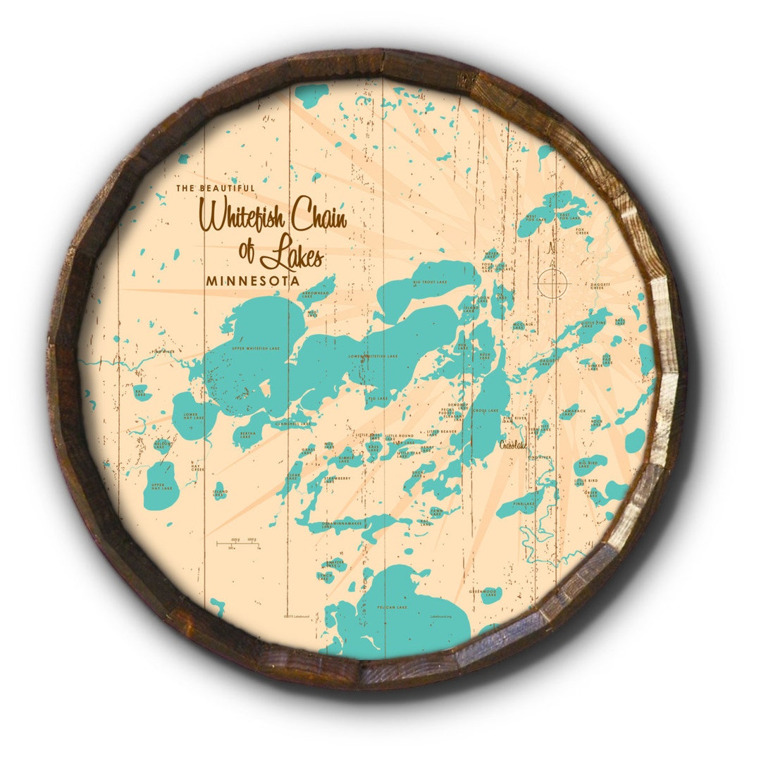 Whitefish Chain of Lakes Minnesota, Rustic Barrel End Map Art - Etsy