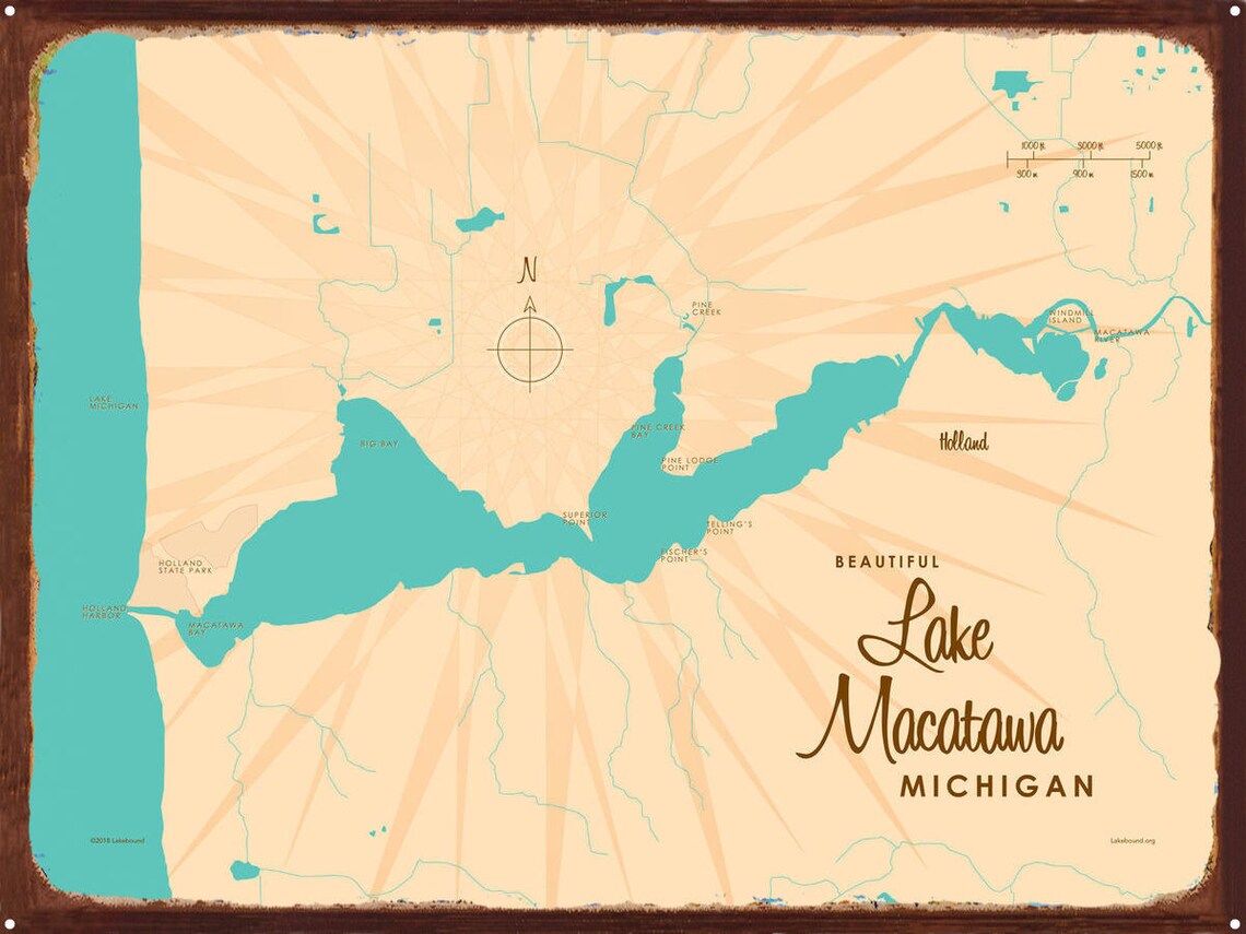 Lake Macatawa Michigan | Lake House Décor | Cabin Art | Custom Map ...