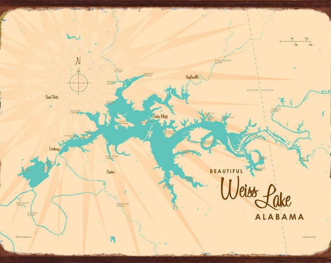 Weiss Lake Alabama Lake House Décor Cabin Art Custom Map Gifts Rustic ...