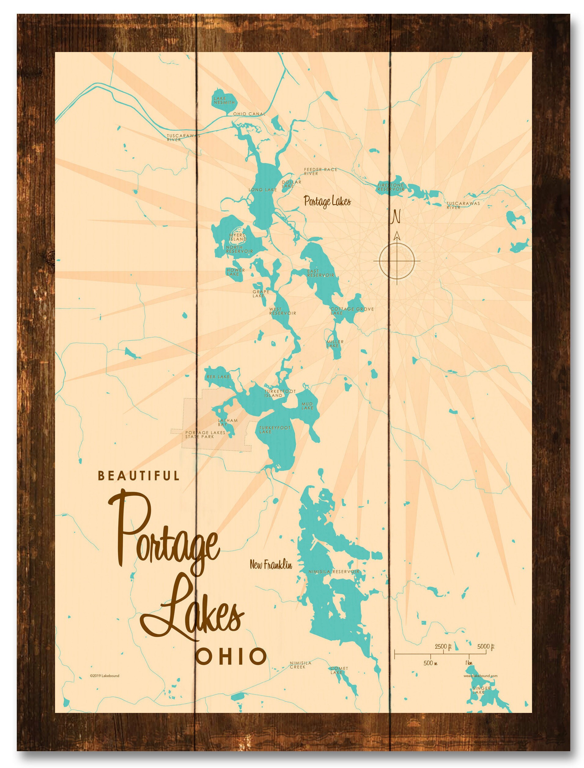 Portage Lakes Ohio, Rustic Wood Sign Map Art - Etsy