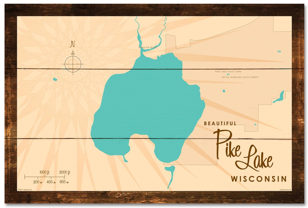 Pike Lake Wisconsin, Rustic Wood Sign Map Art - Etsy