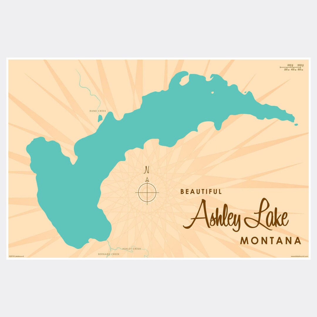 Ashley Lake Montana | Lake House Décor | Cabin Art | Custom Map Gifts ...