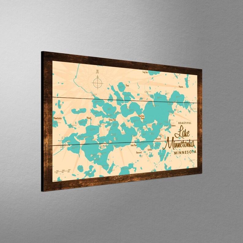 Lake Minnetonka Minnesota Rustic Wood Sign Map Art - Etsy