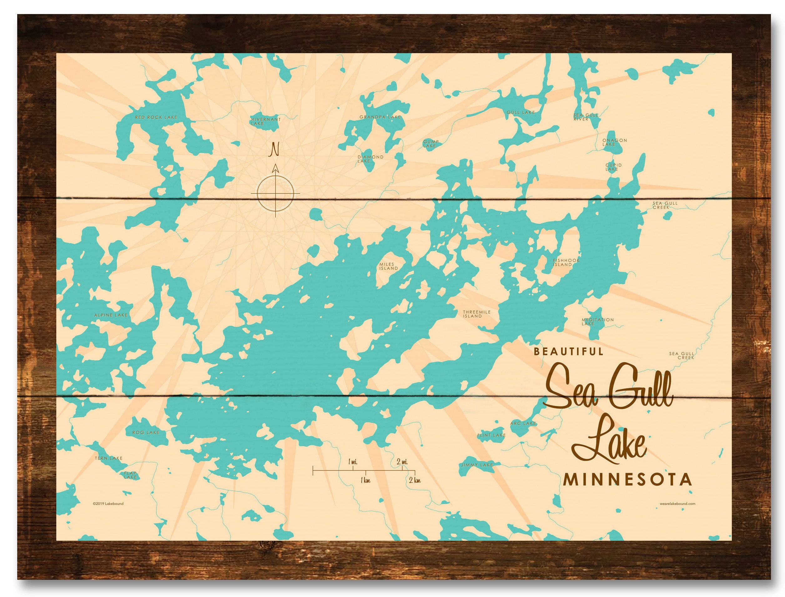 Sea Gull Lake Minnesota Rustic Wood Sign Map Art | Etsy