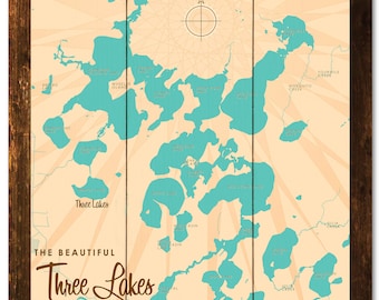 Three Lakes Map of Lakes - Etsy