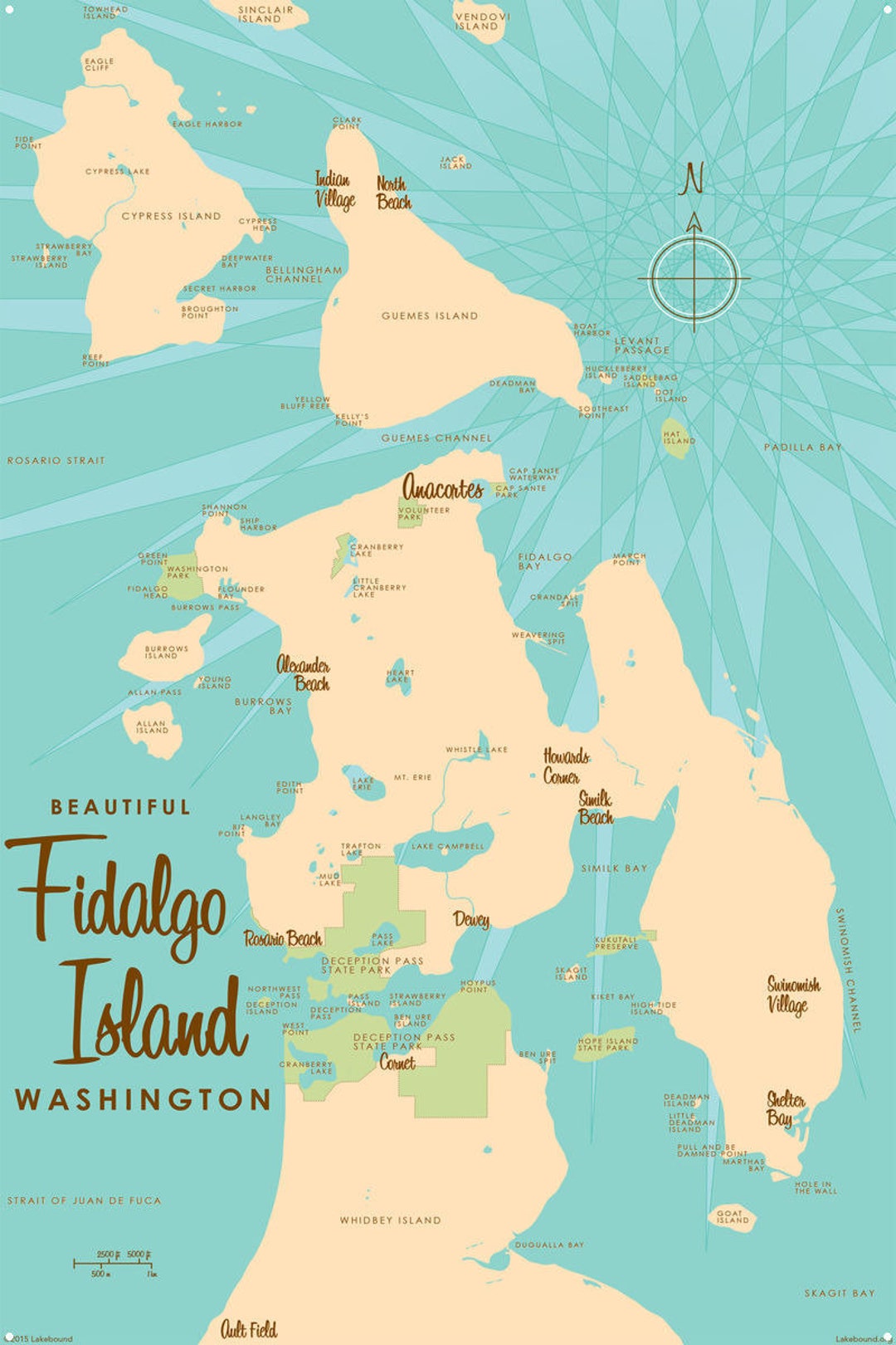 Fidalgo Island Washington | Lake House Décor | Cabin Art | Custom Map ...