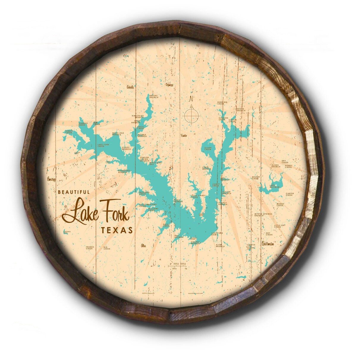 Lake Fork Texas, Rustic Barrel End Map Art - Etsy