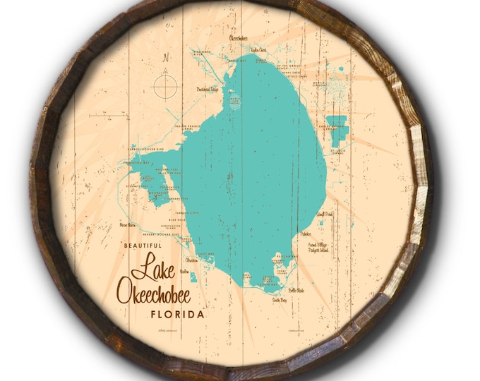 Lake Okeechobee Florida, Rustic Barrel End Map Art - Etsy
