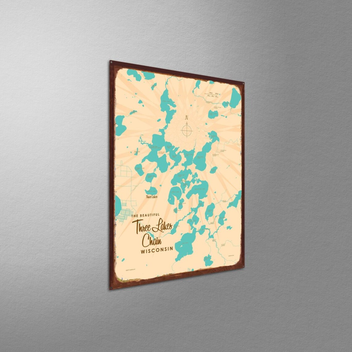 Three Lakes Chain Wisconsin | Lake House Décor | Cabin Art | Custom Map ...